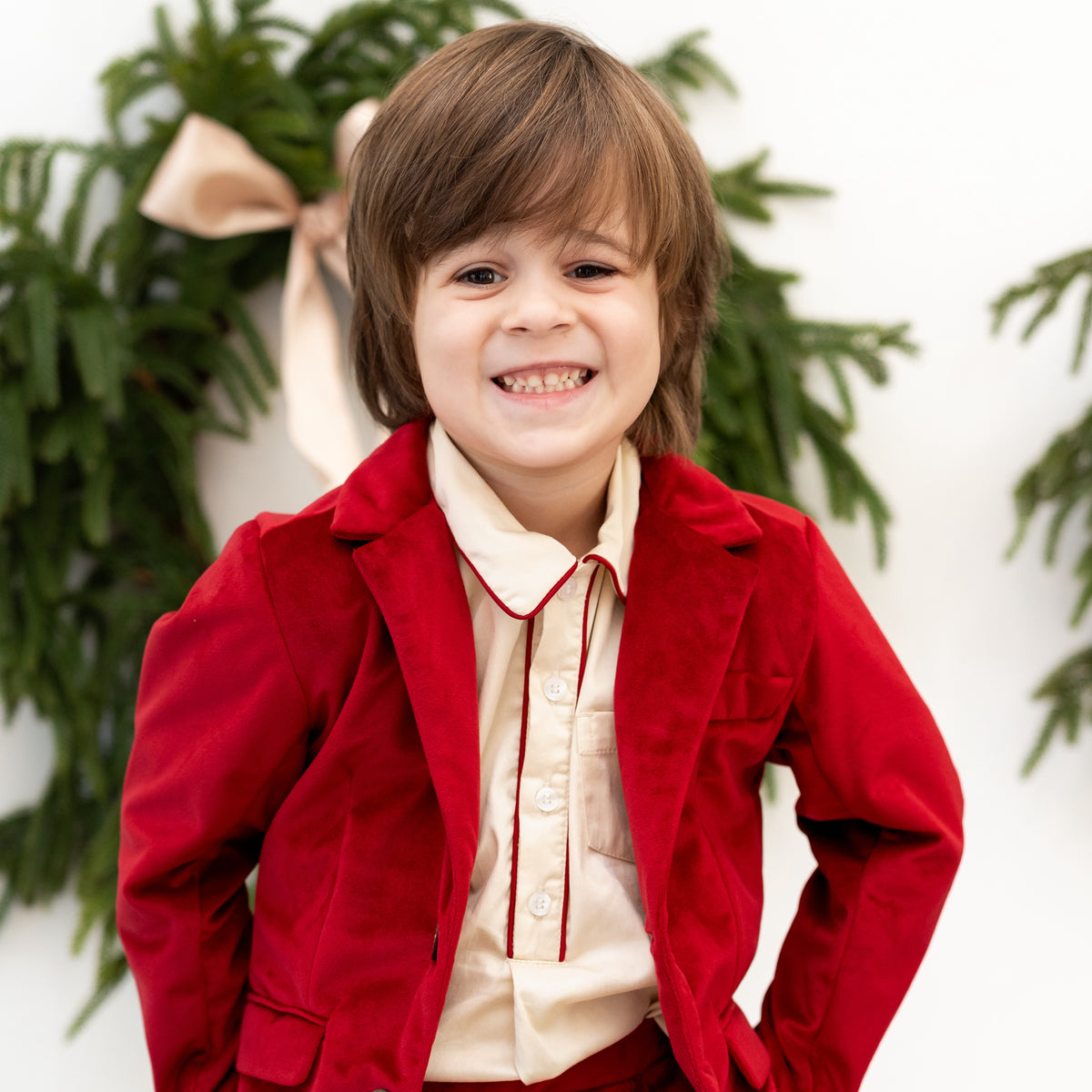 Hayden Long Sleeve Boy Set - Red Velvet– Dondolo
